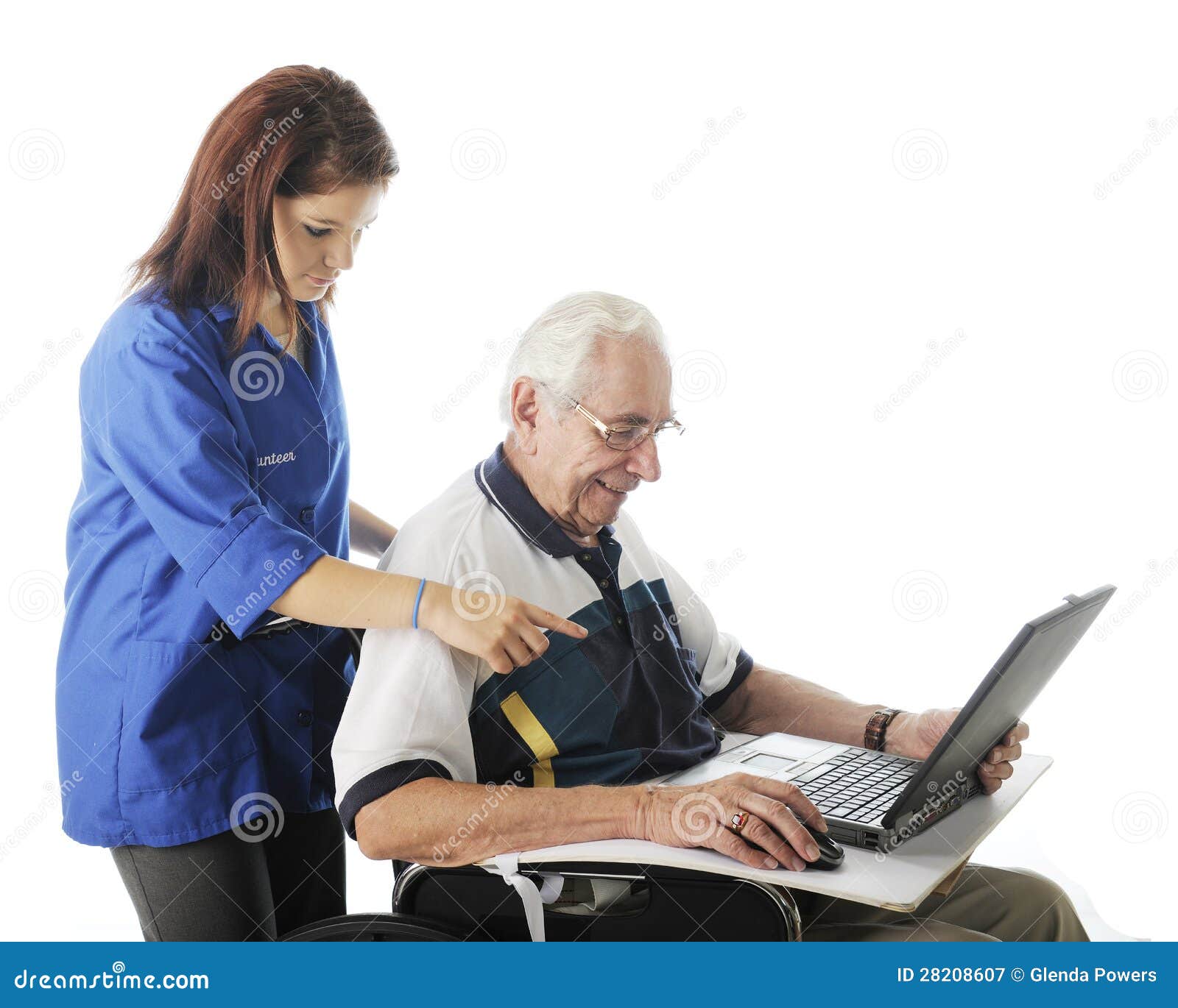 Helping the Elderly with His Computer Stock Image - Image of background ...