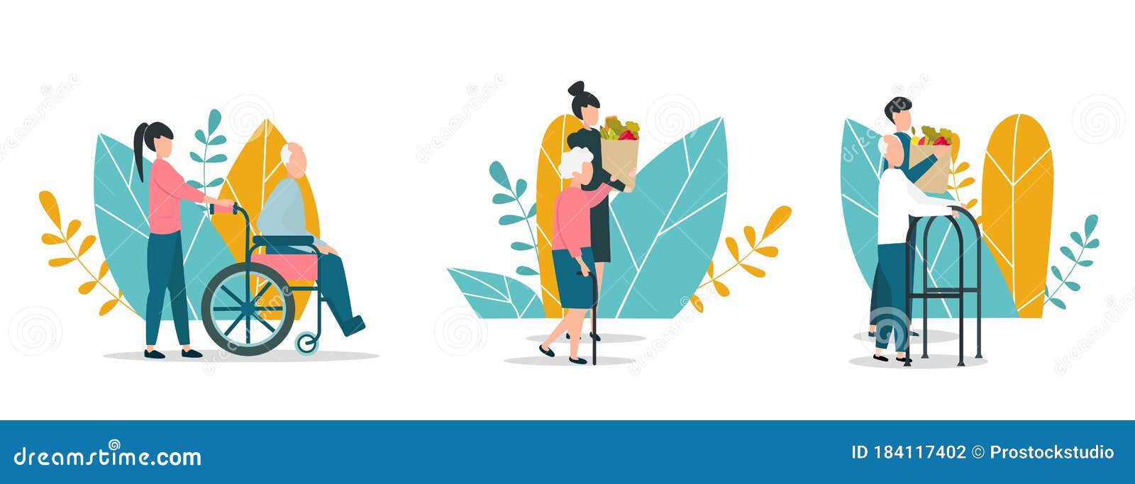 Helping Elderly. Volunteers Aiding Senior People on White Background ... Helping Elderly. Volunteers Aiding Senior People on White Background ...