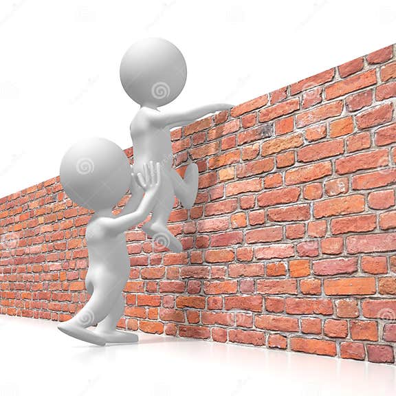 Two Cartoon Characters - One Help Another Getting Over the Wall Stock ...