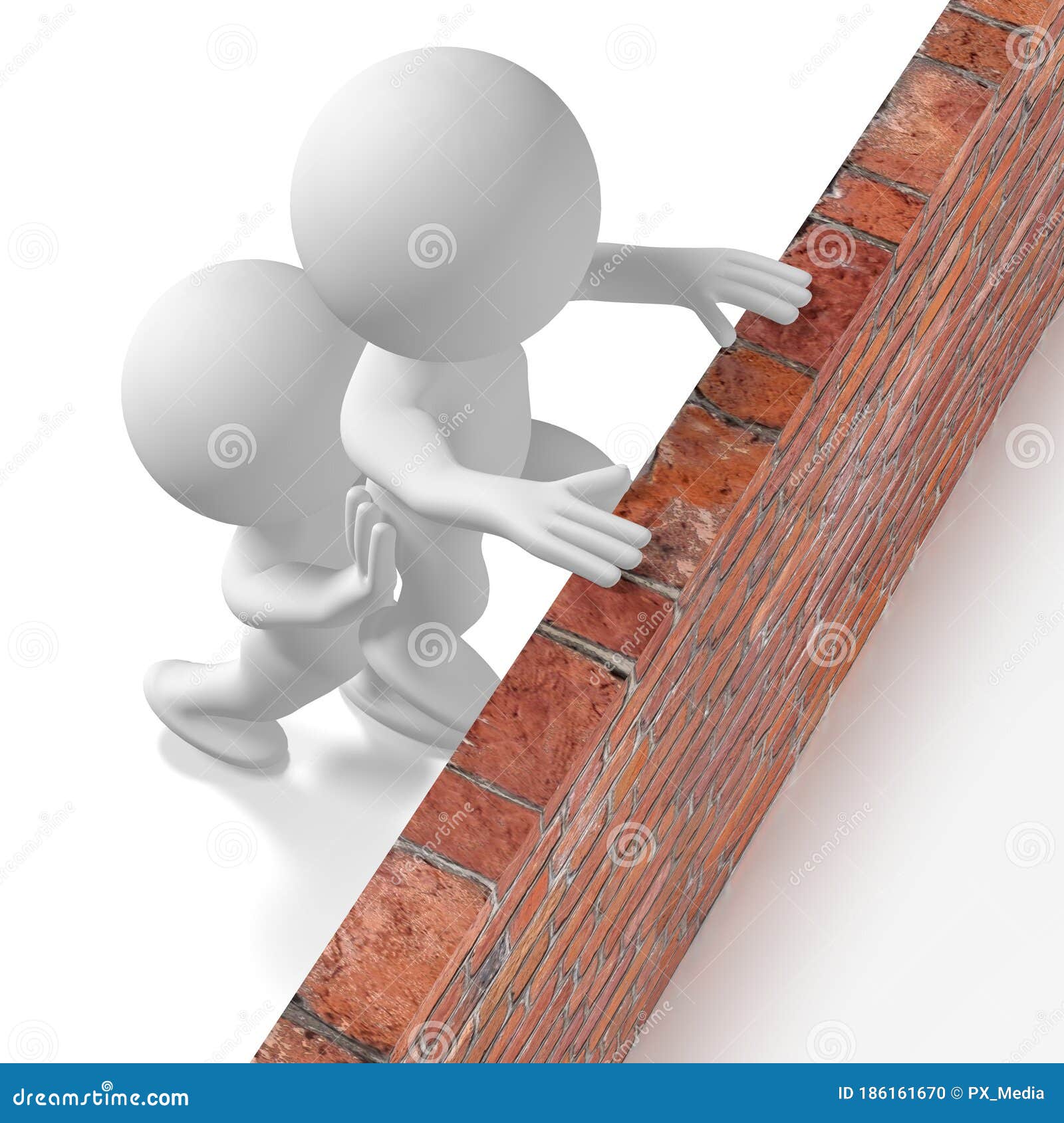 Two Cartoon Characters - One Help Another Getting Over the Wall Stock ...