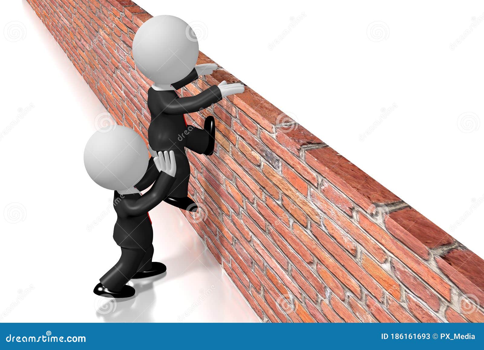 Two Cartoon Characters - One Help Another Getting Over the Wall Stock ...