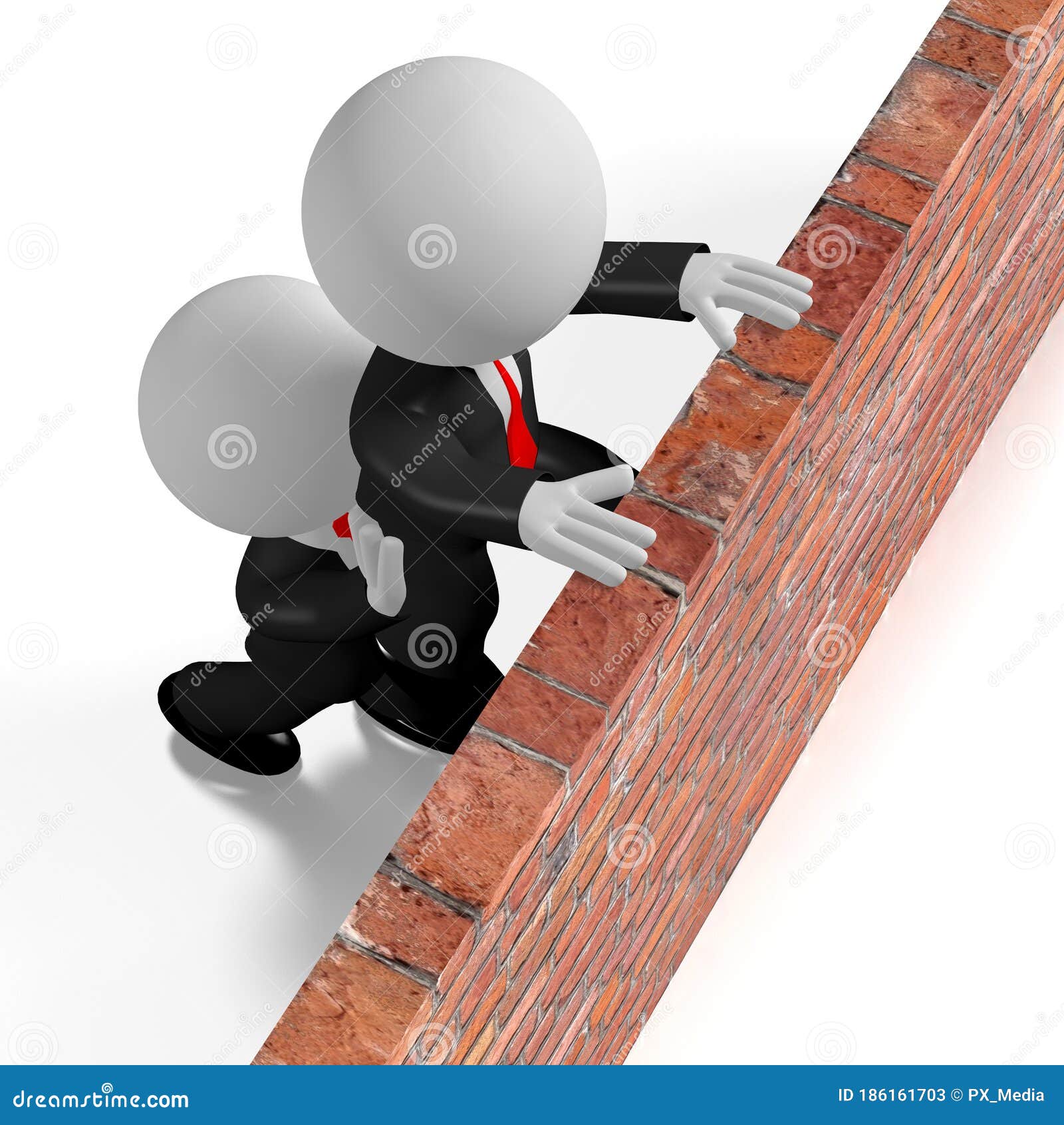 Two Cartoon Characters - One Help Another Getting Over the Wall Stock ...
