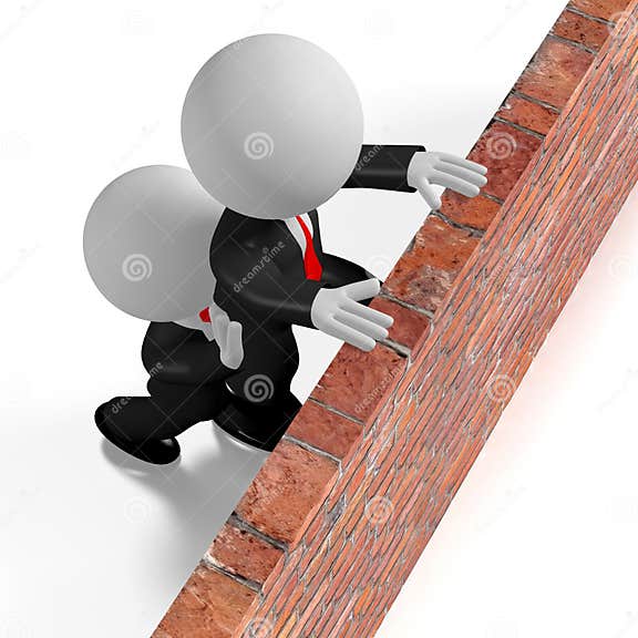 Two Cartoon Characters - One Help Another Getting Over the Wall Stock ...