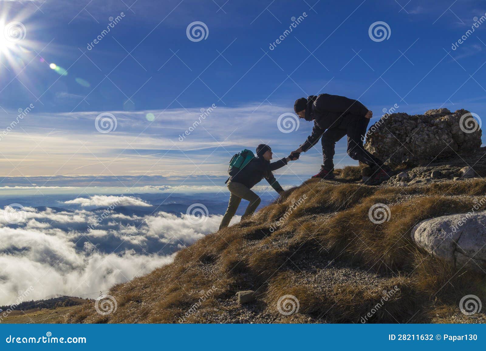 Helping Hand, Hand Reaching, Trying To Pull Up With Rope And Rescue ...