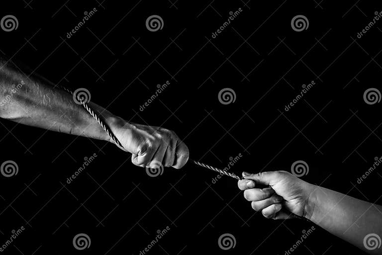 Helping Hand Concept, Hands Pulling Rope, Giving Help, Care and Support ...