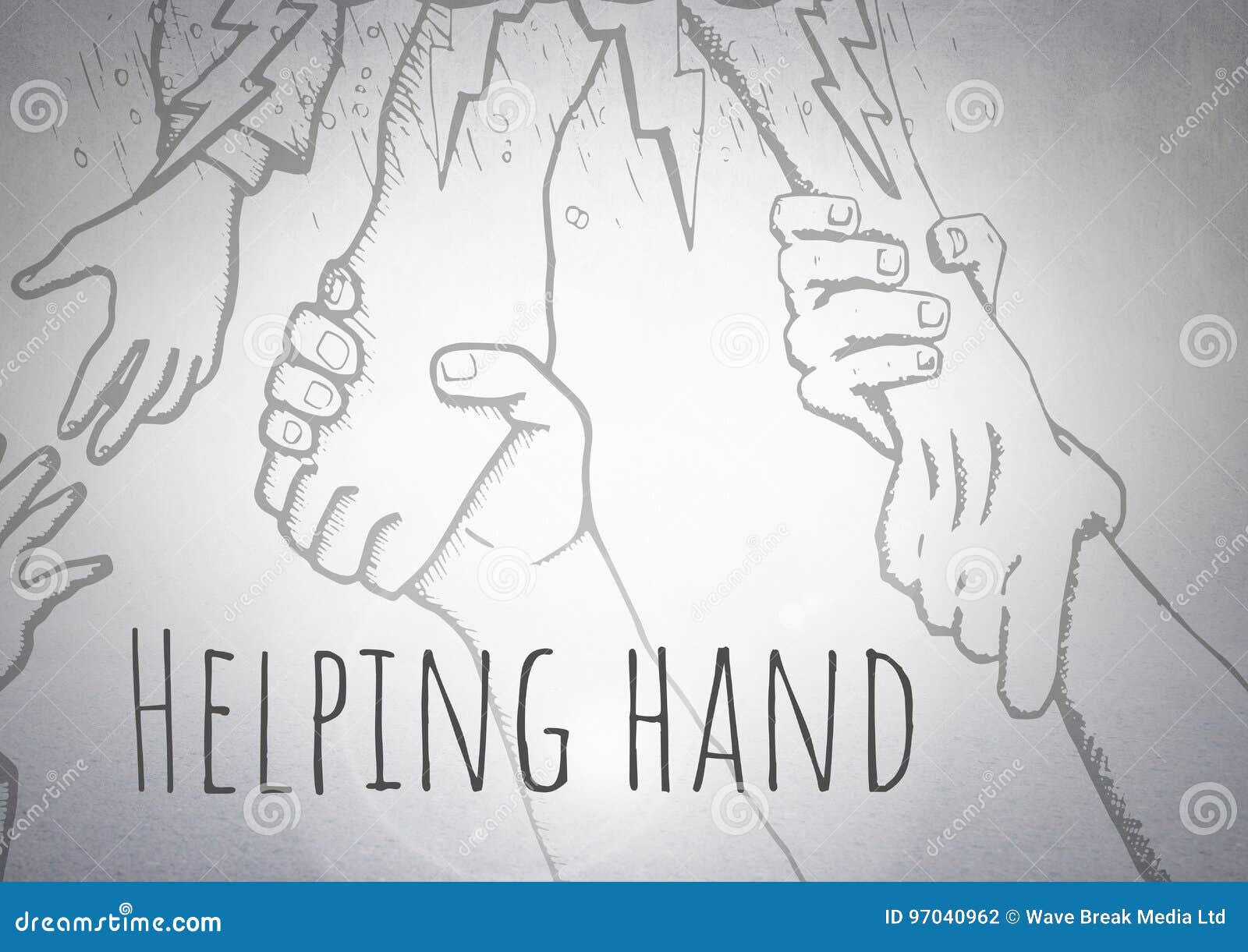 Helping Hand Reaching Graphic Drawings with Bright Background Stock ...