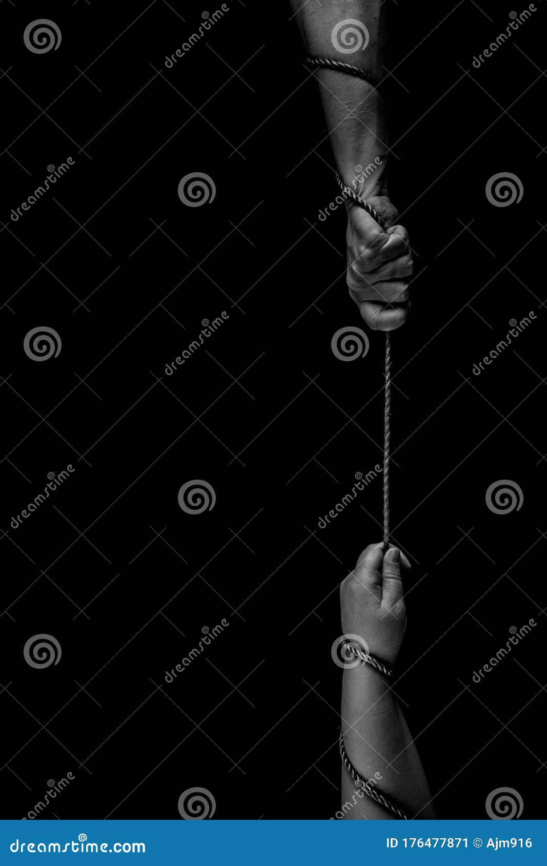 Helping Hand, Hand Reaching, Trying To Pull Up with Rope and Rescue ...