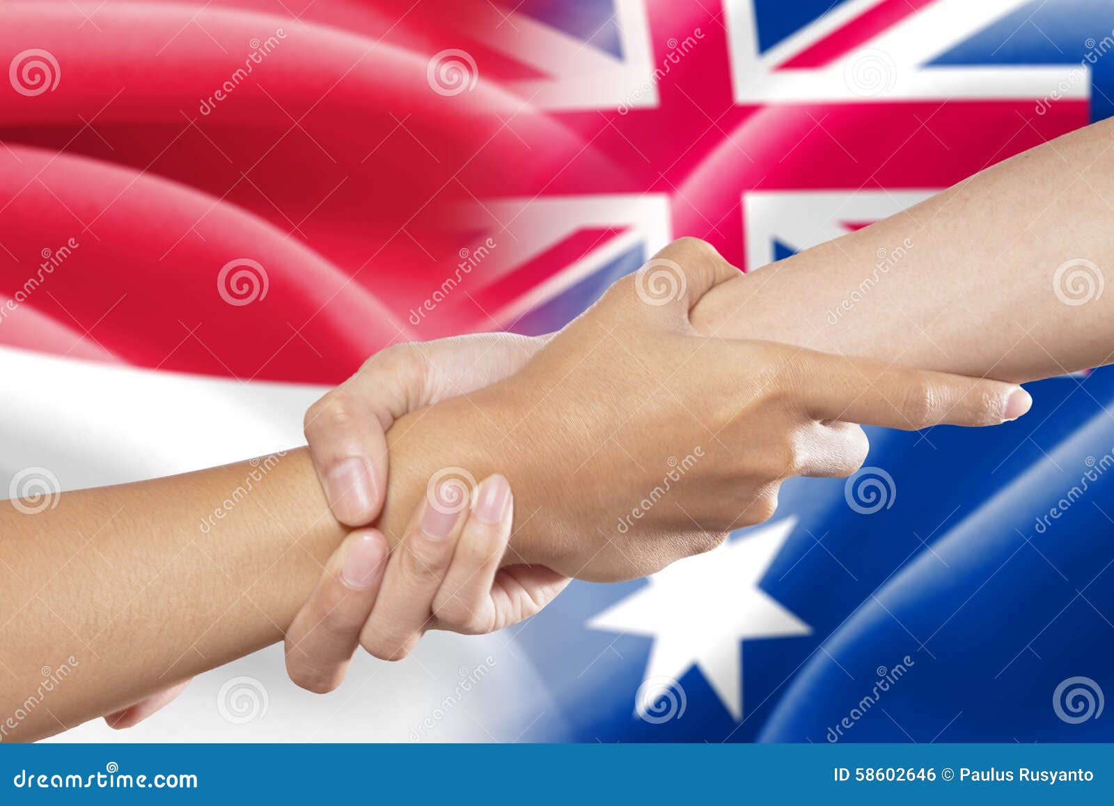 Helping Hands with the Indonesian and Australian Flags Stock Photo ...