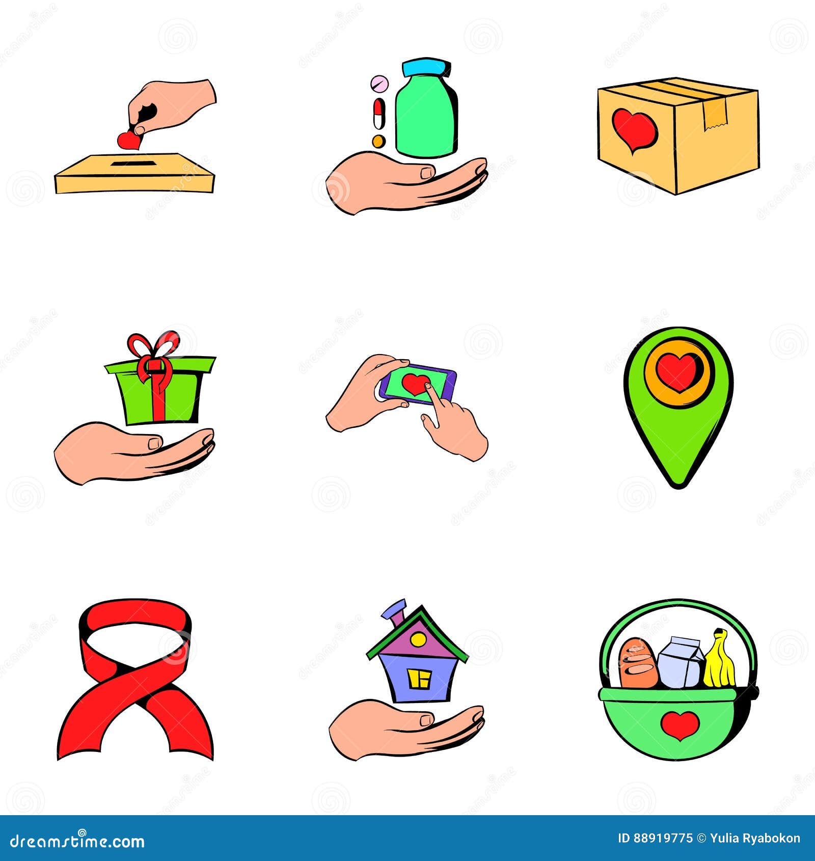 Helping Icons Set, Cartoon Style Stock Vector - Illustration of relief ...