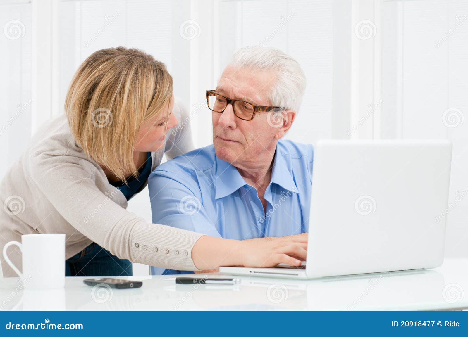 Helping with New Technology Stock Image - Image of elder, network: 20918477
