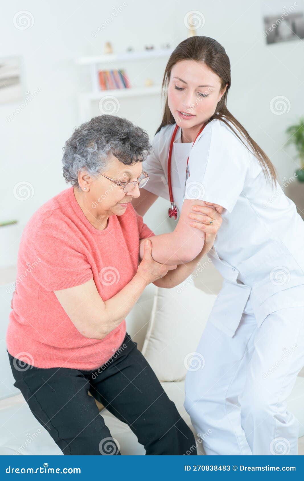 Helping Old Lady To Sit Sofa Stock Image - Image of lady, grandmother ...