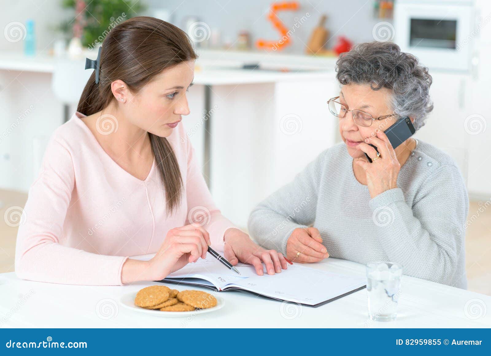 Helping Senior Lady with Finances Stock Image - Image of daughter ...
