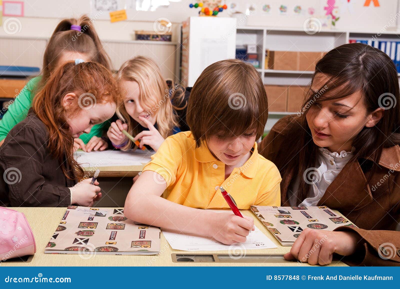 The helping teacher stock photo. Image of books, white - 8577848