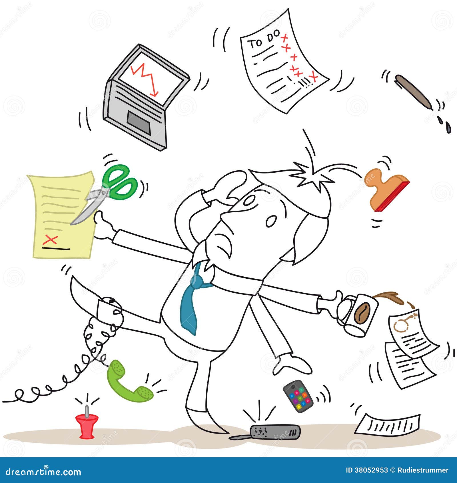 Helpless Businessman Failing To Multitask Stock Vector - Illustration ...