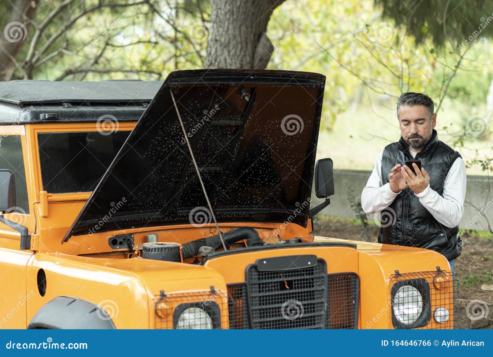 Helpless Man beside His Car Stock Photo - Image of adult, assistance ...