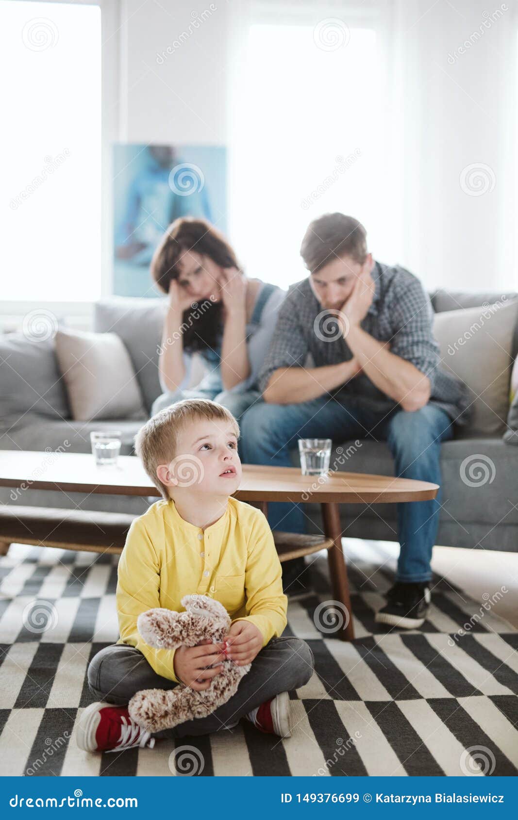 Helpless Parents and Their Badly Behaving Son at Home Stock Image ...