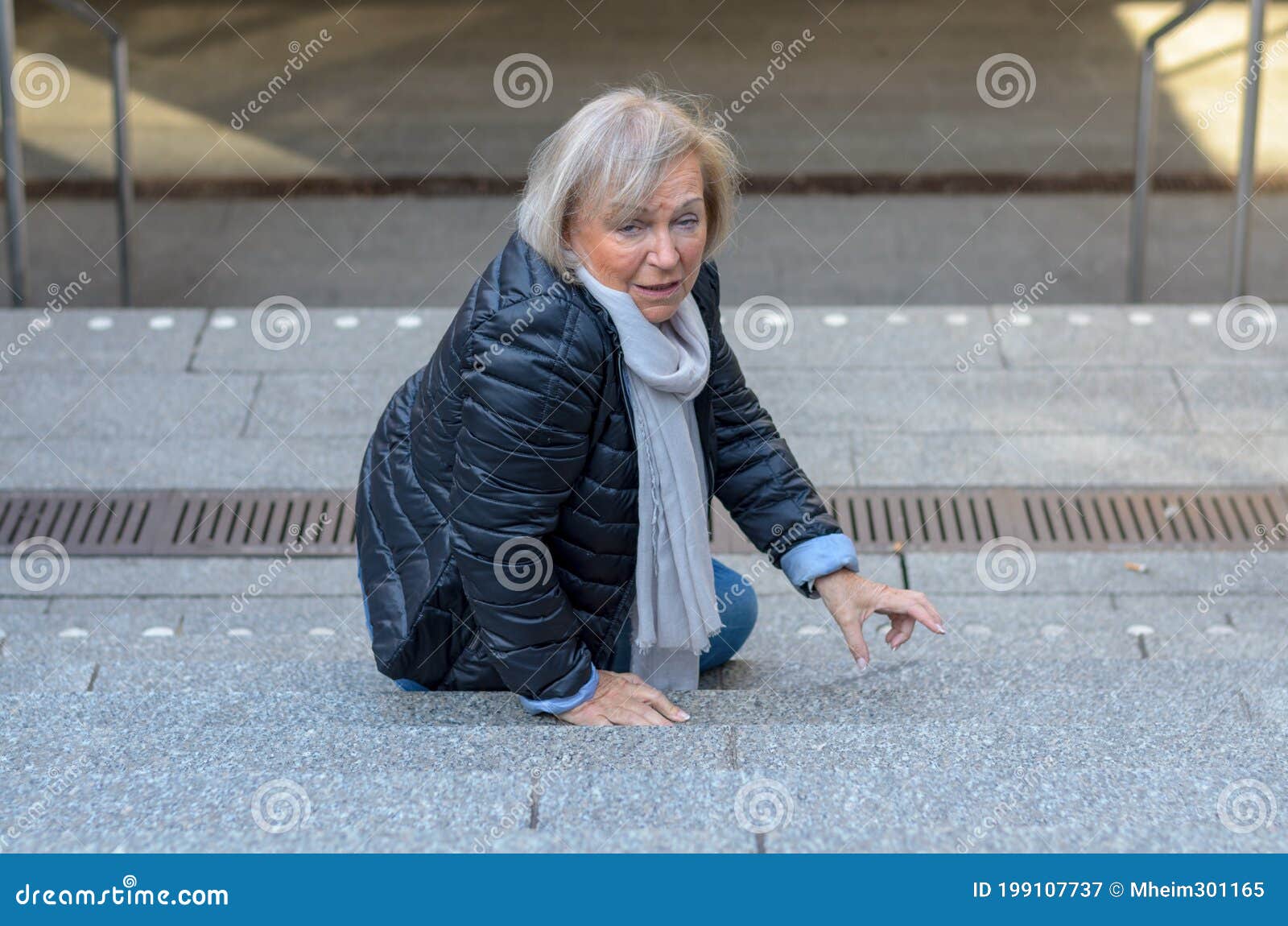 Helpless Senior Woman Falling Down Steps Stock Image - Image of falling ...
