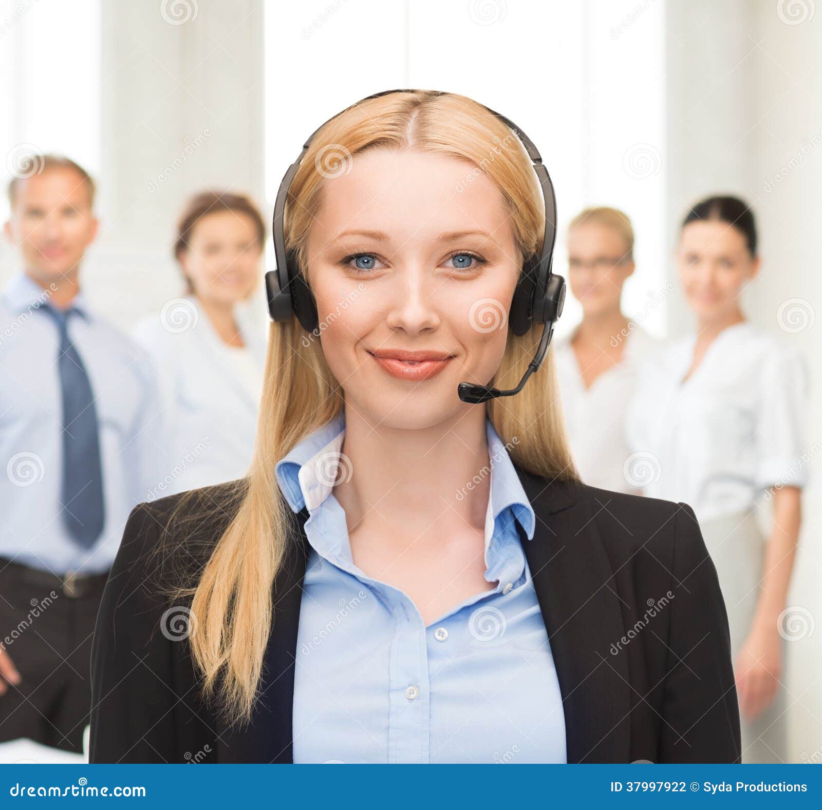 Helpline Operator with Headphones in Call Centre Stock Photo - Image of ...