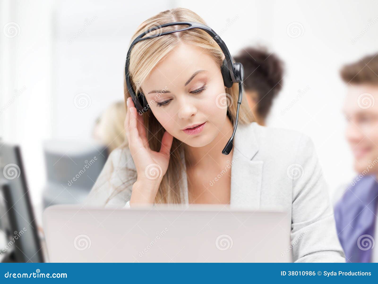 Helpline Operator with Headphones in Call Centre Stock Photo - Image of ...