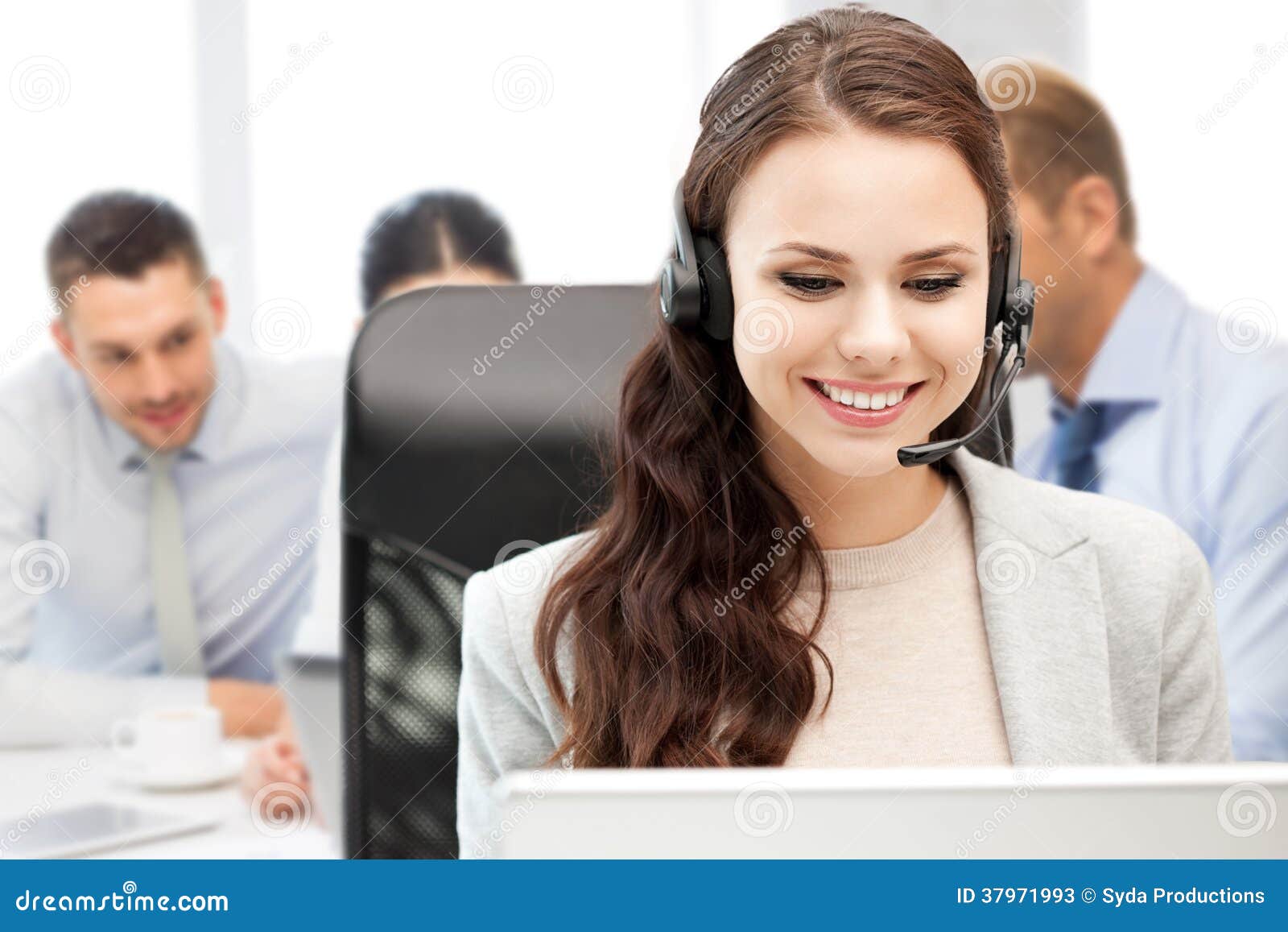 Helpline Operator with Headphones in Call Centre Stock Image - Image of ...