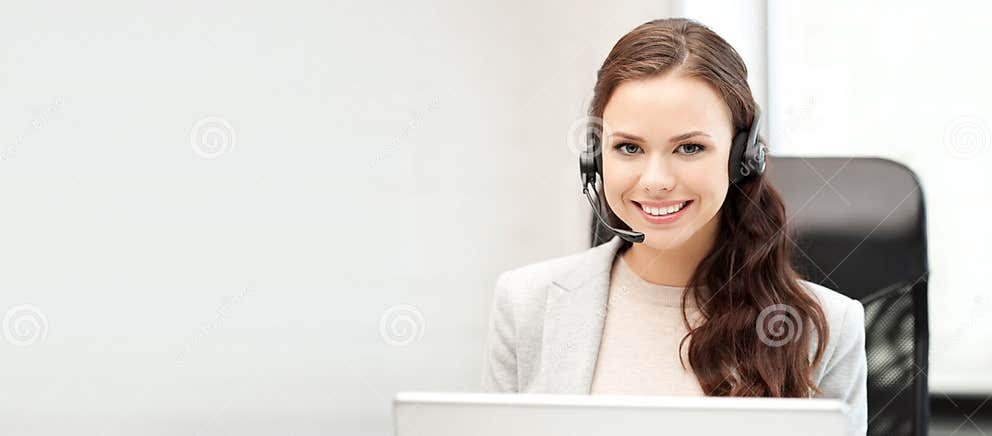 Helpline Operator with Laptop Computer Stock Photo - Image of call ...