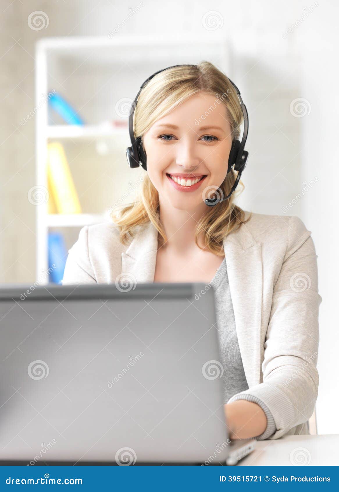 Helpline Operator with Laptop Computer Stock Image - Image of hotline ...