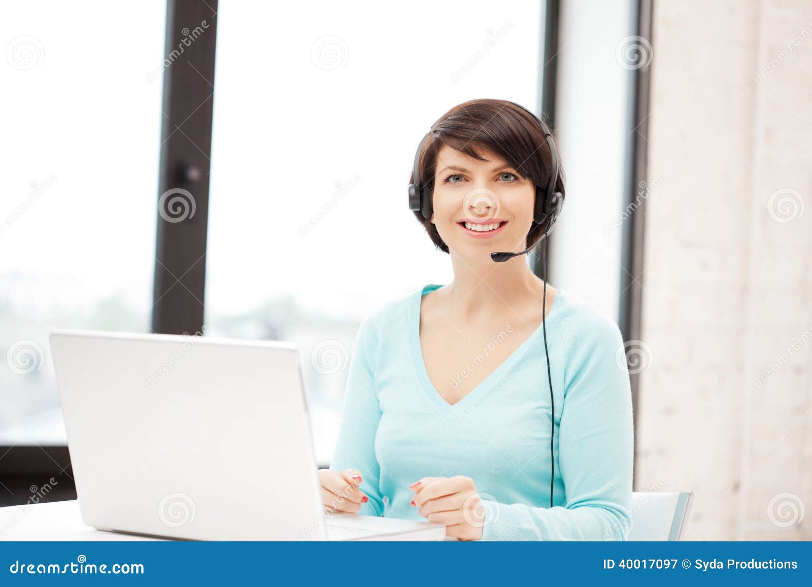 Helpline Operator with Laptop Computer Stock Image - Image of helpline ...