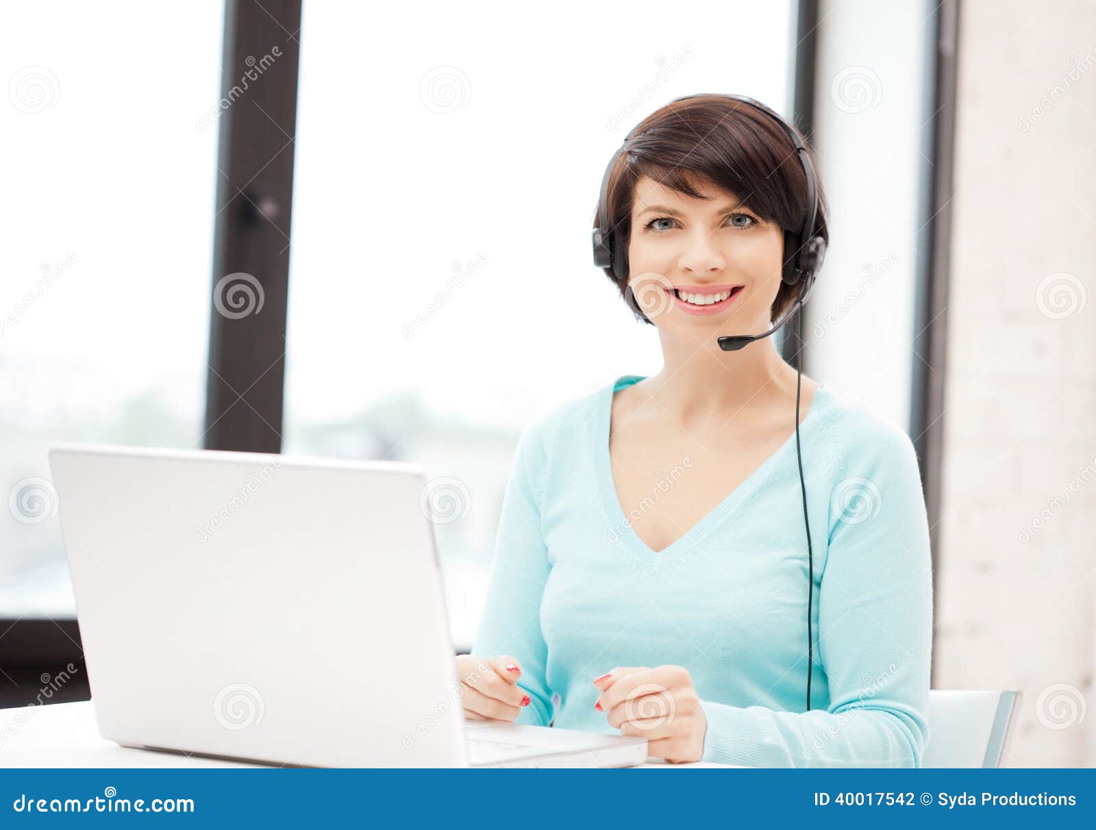 Helpline Operator with Laptop Computer Stock Photo - Image of happy ...