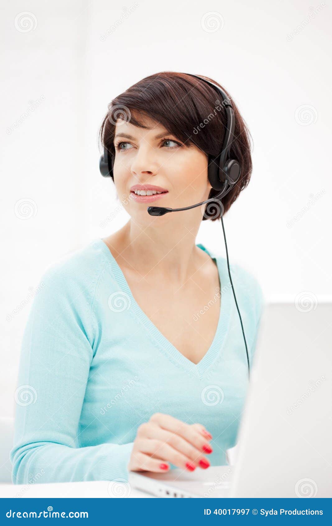 Helpline Operator with Laptop Computer Stock Image - Image of ...