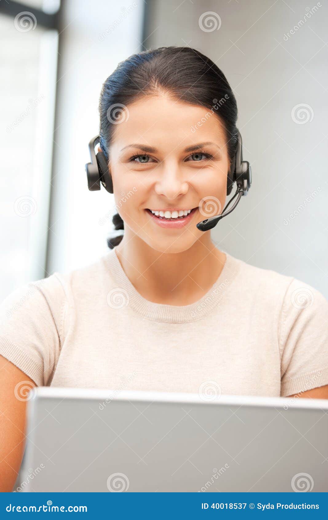 Helpline Operator with Laptop Computer Stock Image - Image of helpline ...