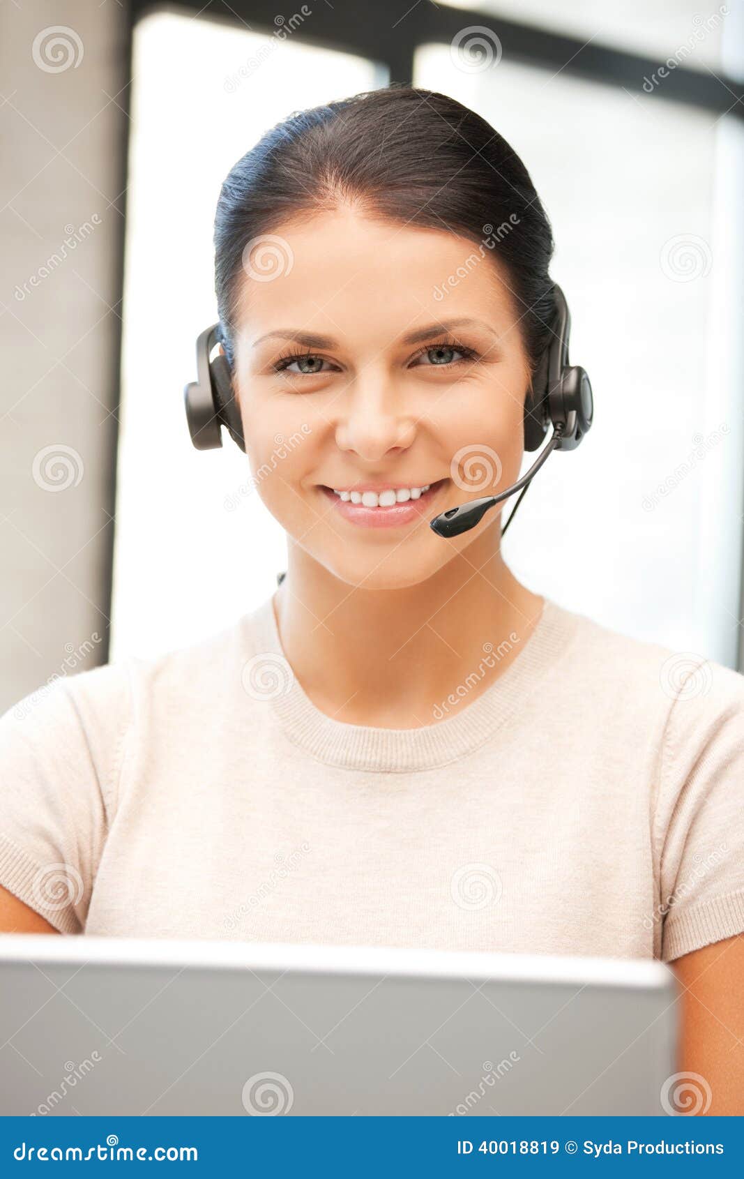 Helpline Operator with Laptop Computer Stock Image - Image of assistant ...