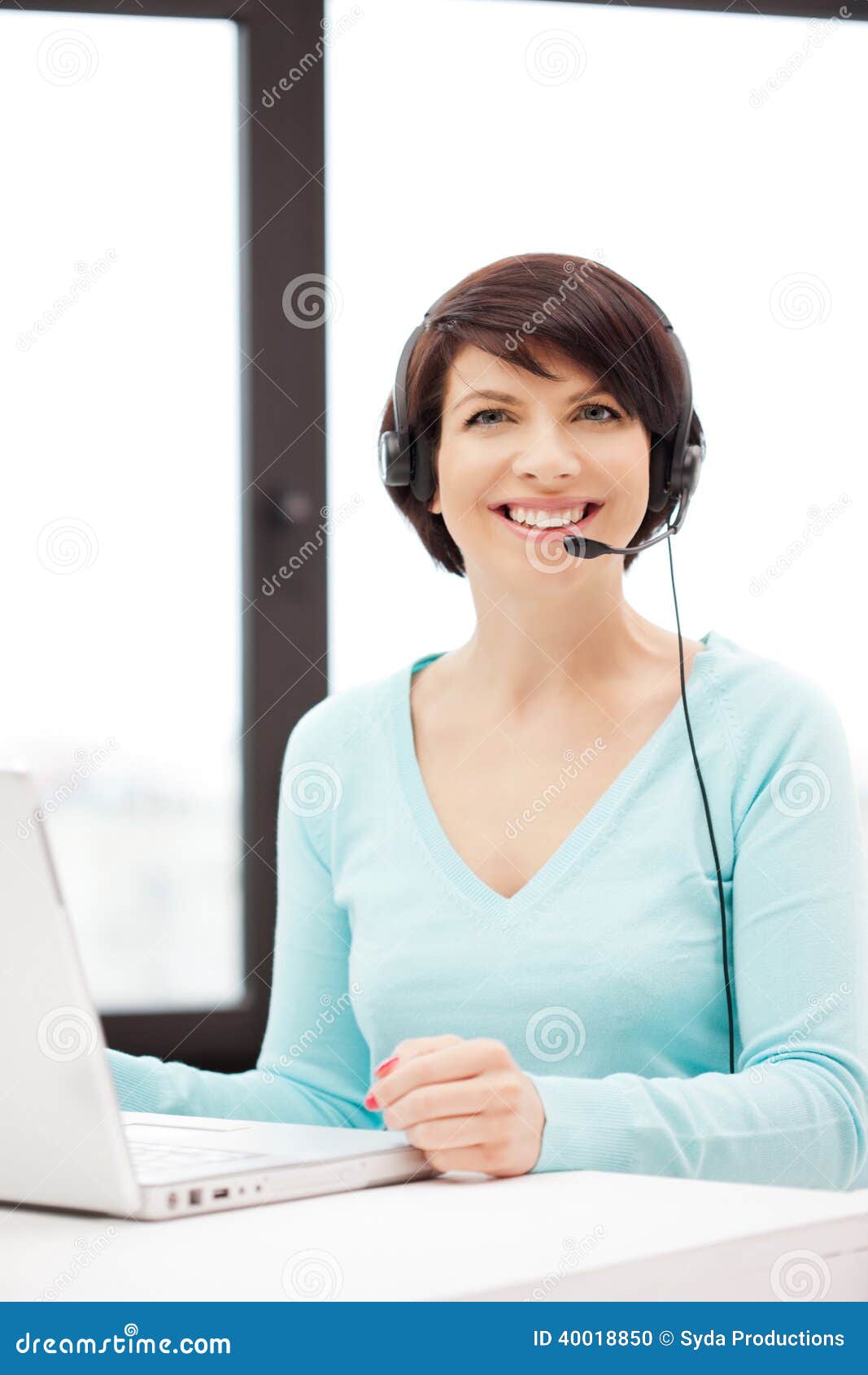 Helpline Operator with Laptop Computer Stock Photo - Image of center ...