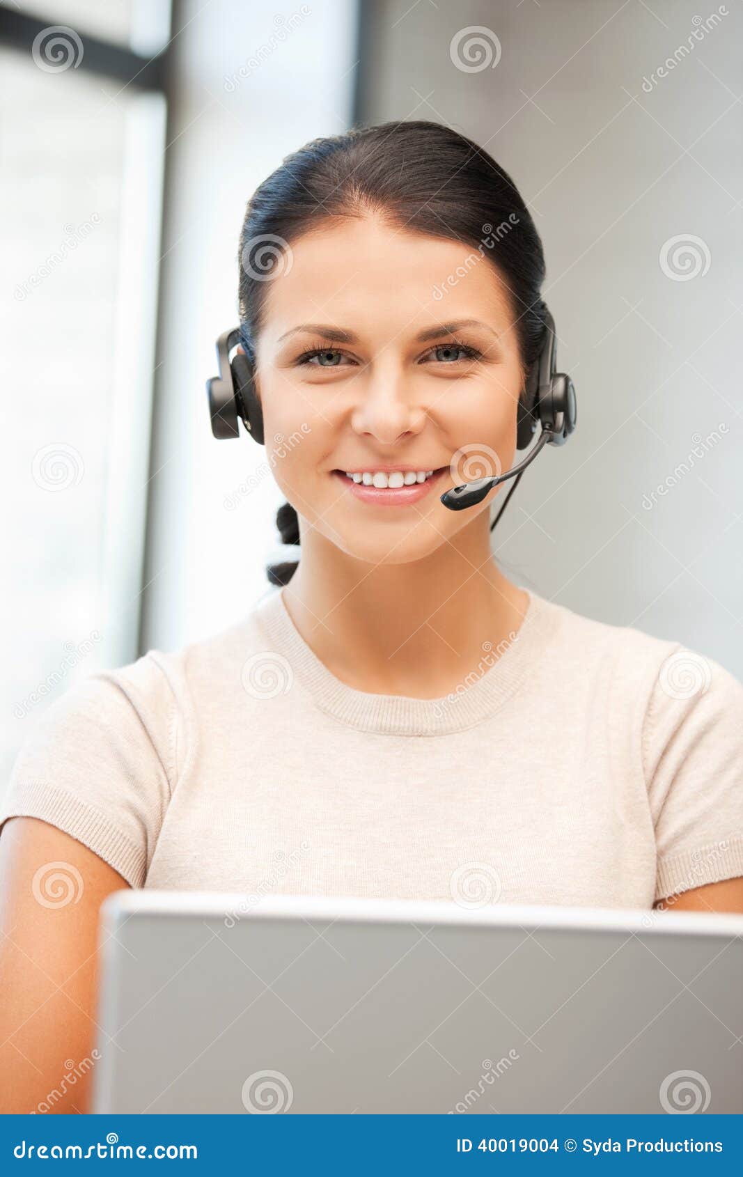 Helpline Operator with Laptop Computer Stock Photo - Image of girl ...