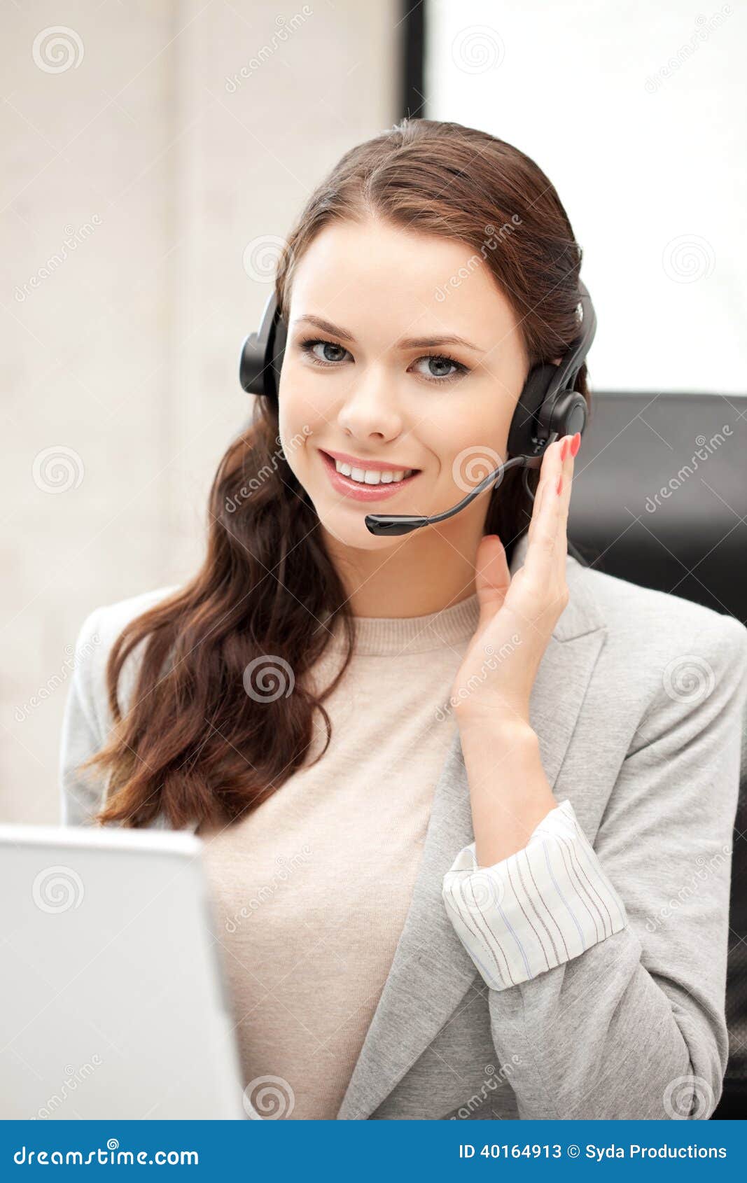 Helpline Operator with Laptop Computer Stock Image - Image of caucasian ...