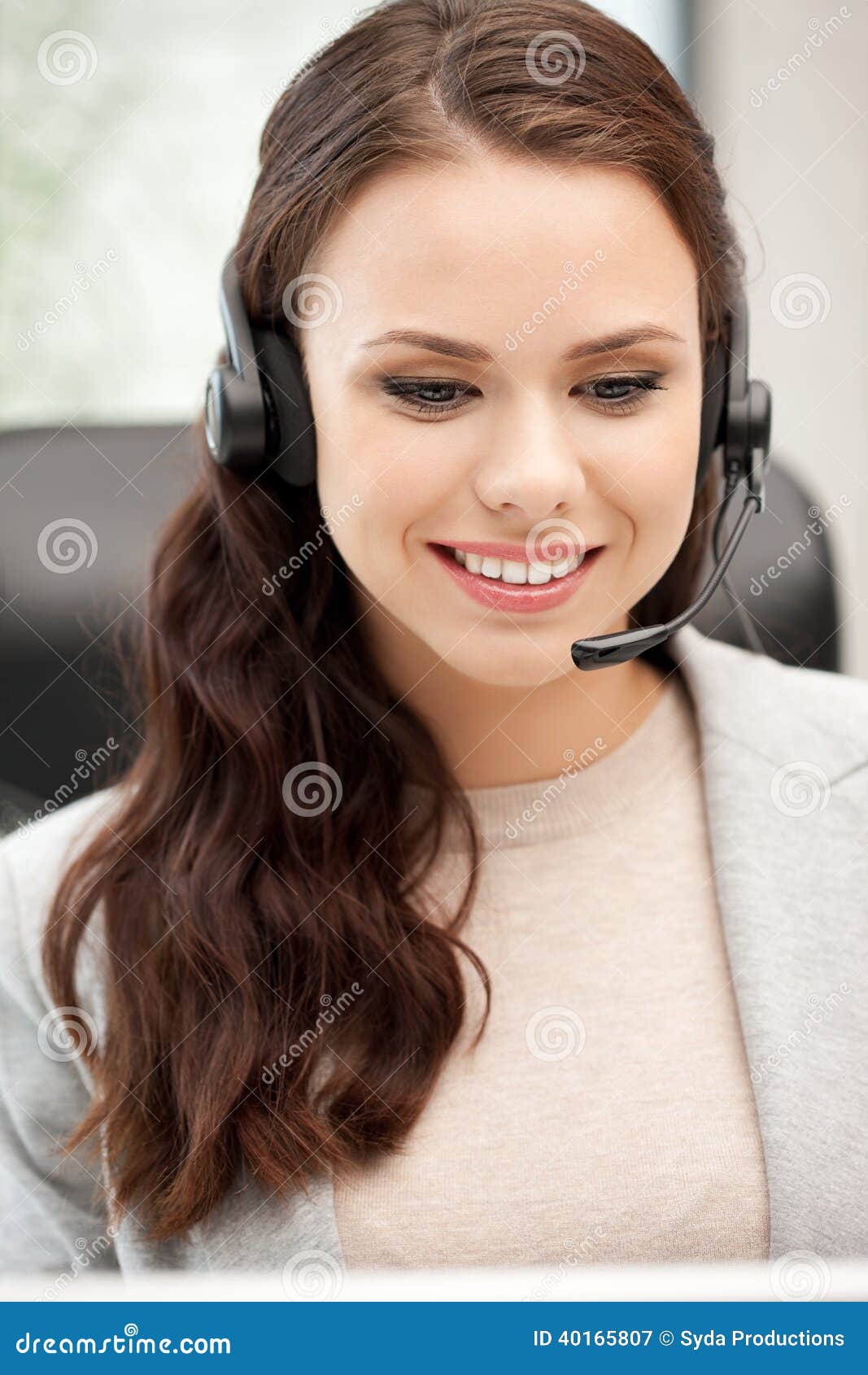 Helpline Operator with Laptop Computer Stock Image - Image of chatting ...