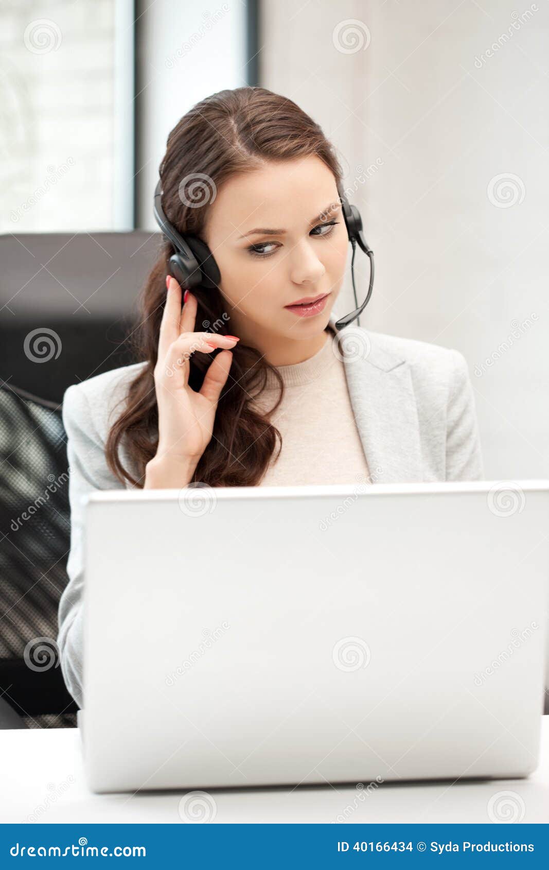 Helpline Operator with Laptop Computer Stock Photo - Image of chat ...