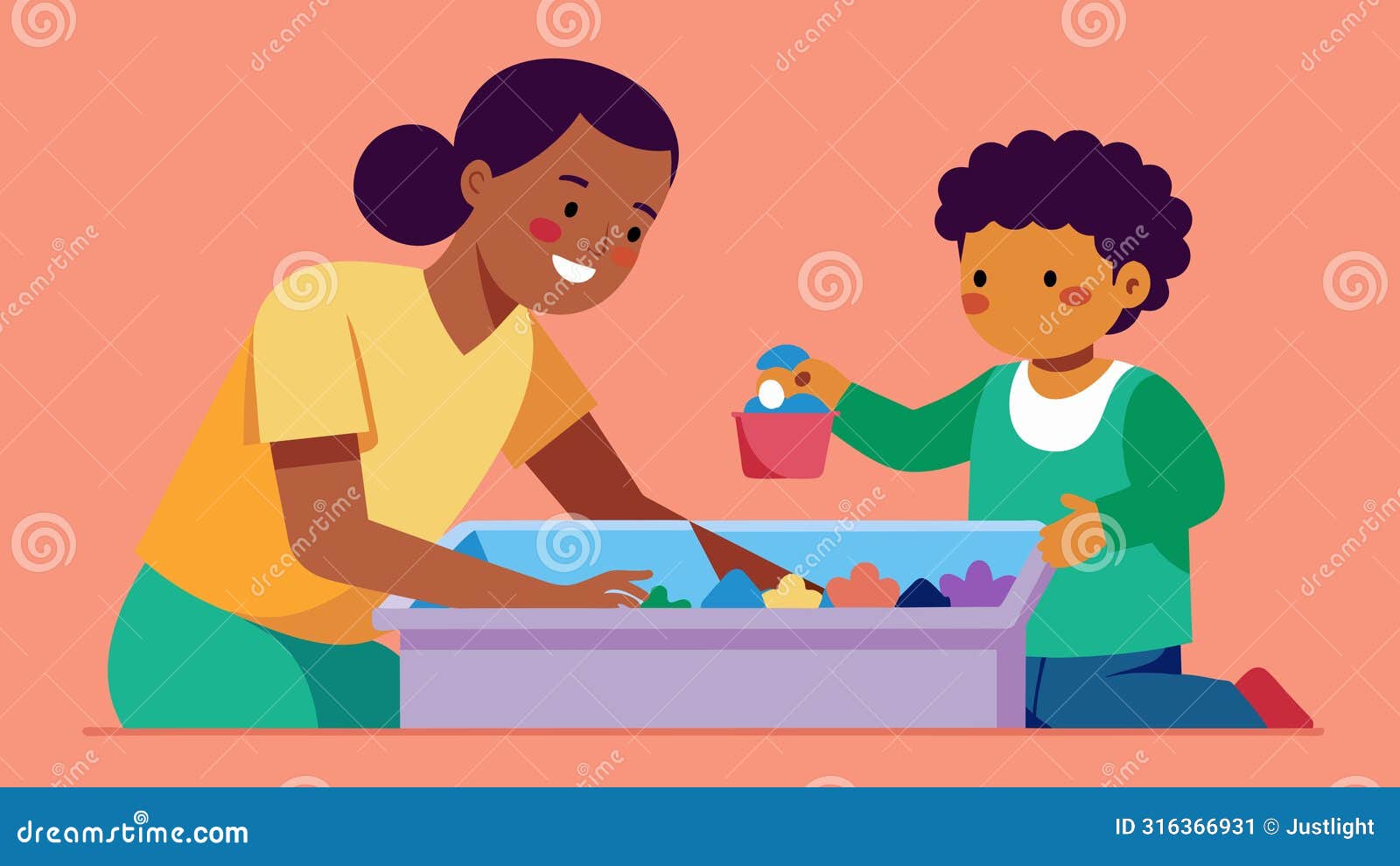 A the Helps a Child Create a Sensory Bin Filled with Various Objects ...