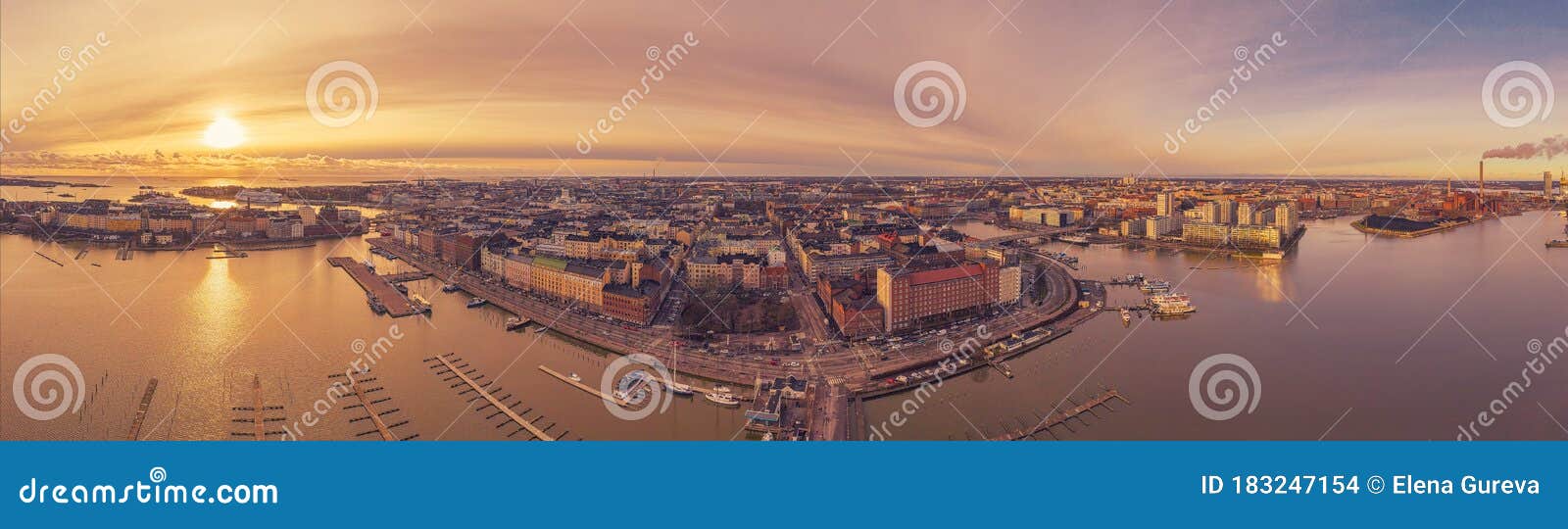 Helsinki Aerial Panoramic View at Sunset, Finland Stock Photo - Image ...