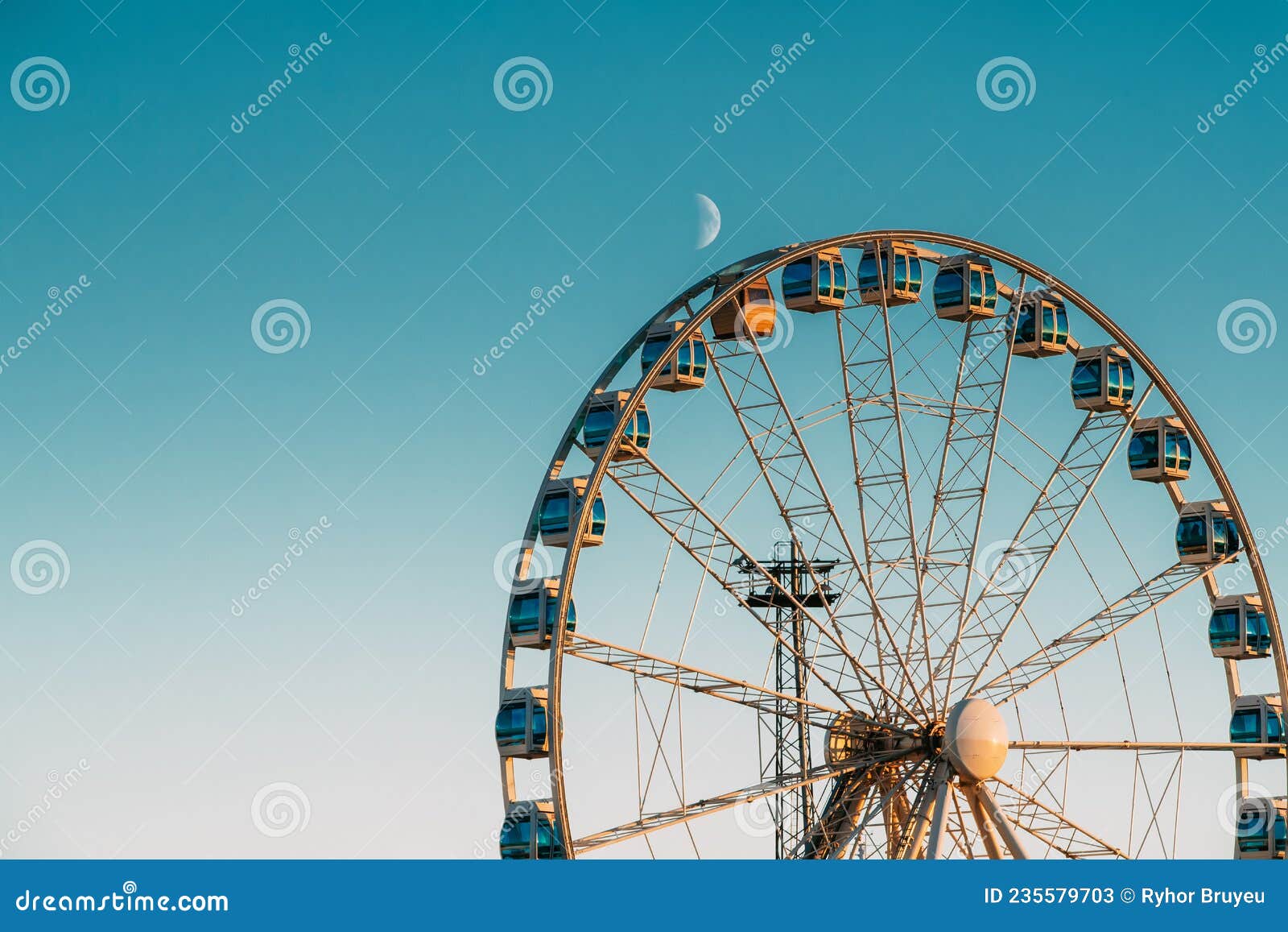 Helsinki, Finland. Moon Rising Over Ferris Wheel. Stock Image - Image ...
