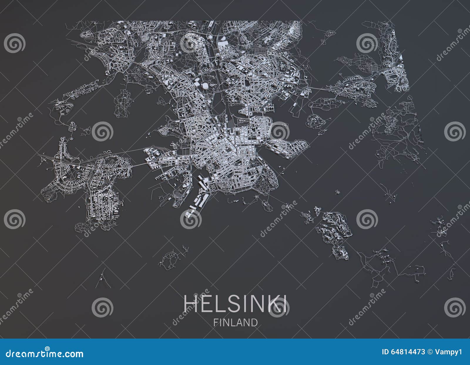 Helsinki Map, Satellite View, Finland Stock Illustration - Illustration ...