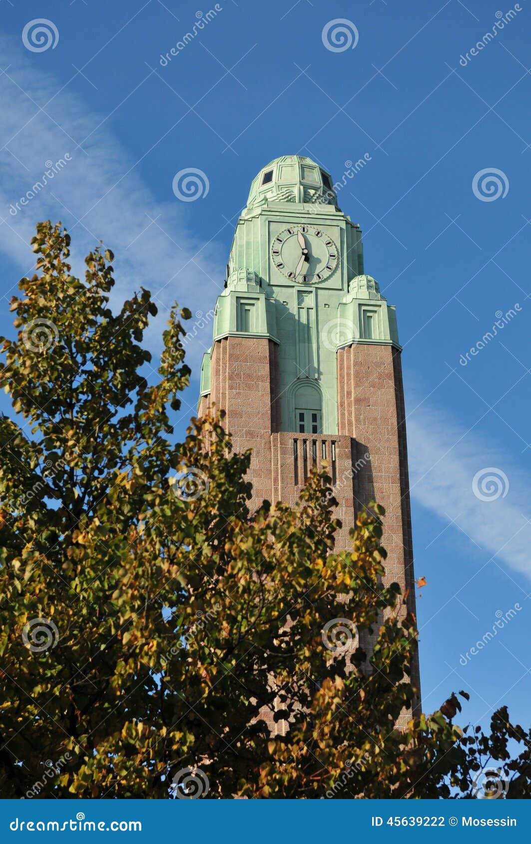 Helsinki stone clock tower stock photo. Image of lake - 45639222