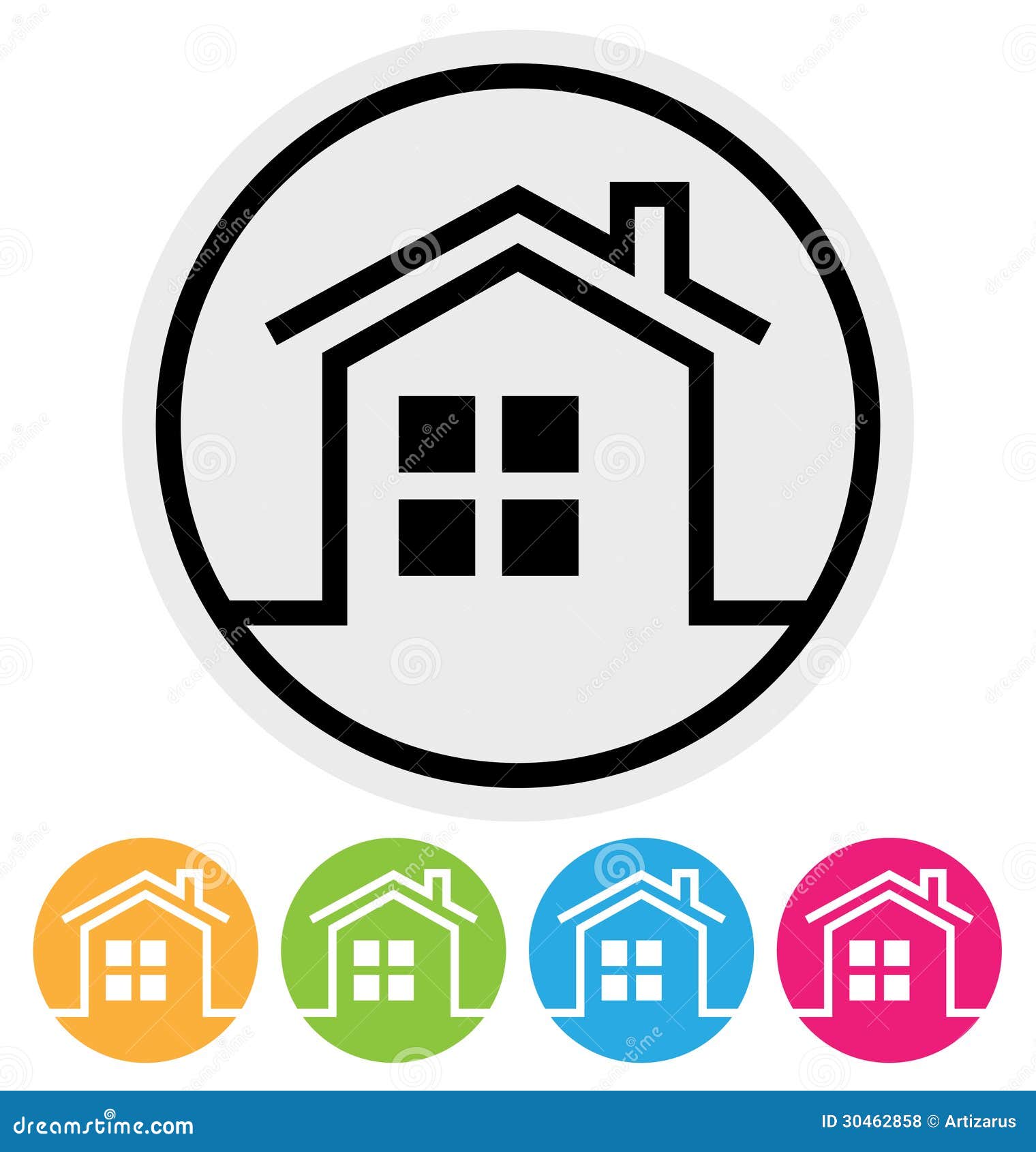 Hem- symbol för runda vektor illustrationer. Illustration av bostads ...