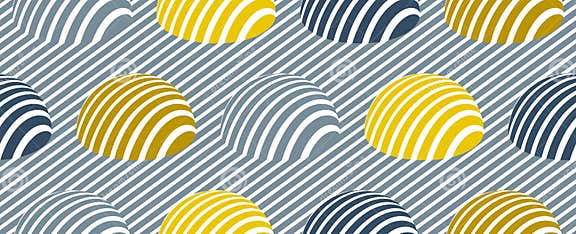 Hemispheres Lined Optical Illusion Seamless Pattern, Vector Repeat ...