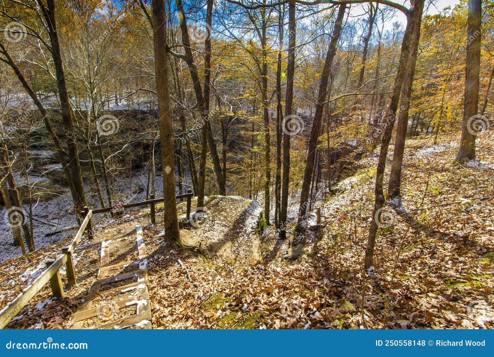 Hemlock Cliffs in Autumn after a Light Snow, Indiana Stock Photo ...
