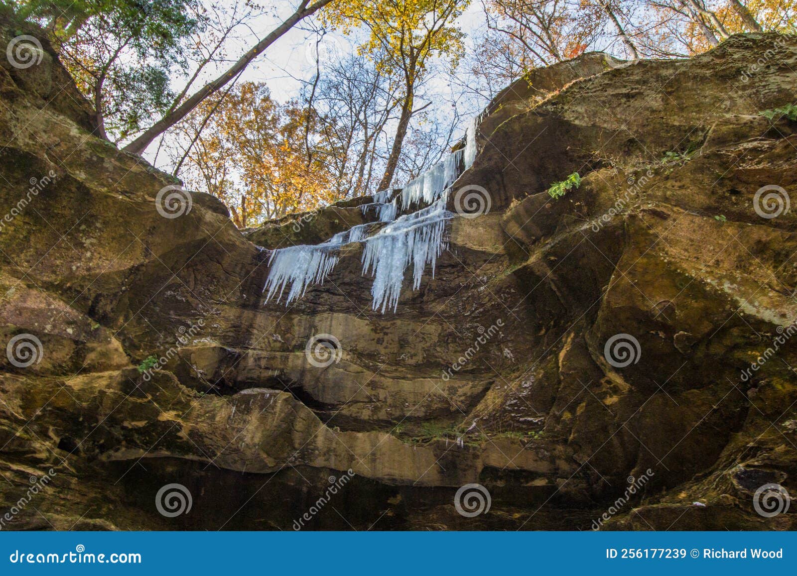 View of Hemlock Cliffs in Autumn after a Light Snow, Indiana Stock ...