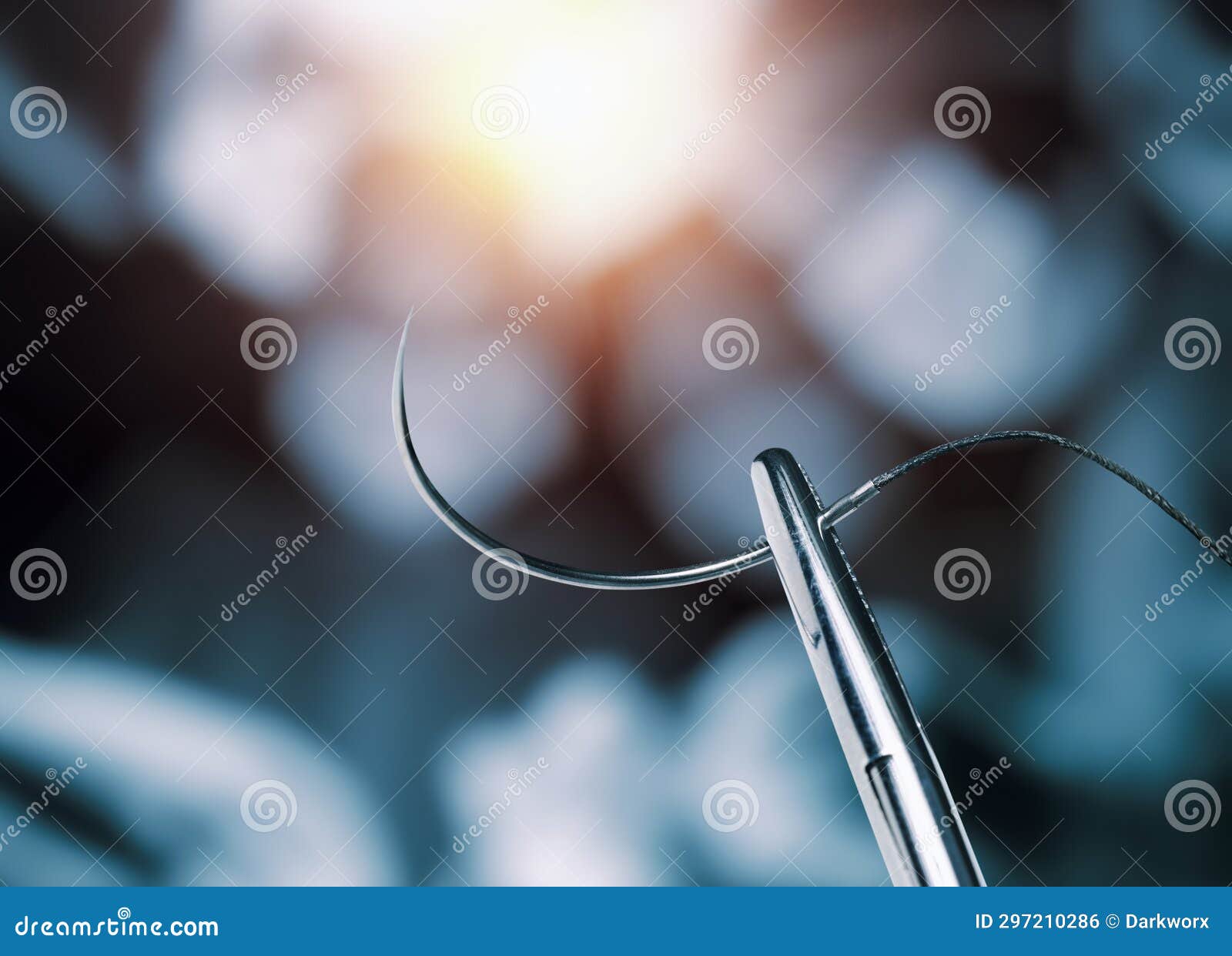 Hemostatic Forceps Holding Half Circle Cutting Needle and Suture in ...