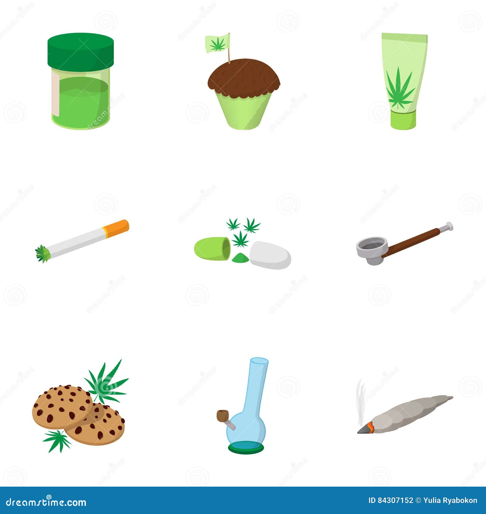Hemp Icons Set, Cartoon Style Stock Vector - Illustration of drug, hemp ...