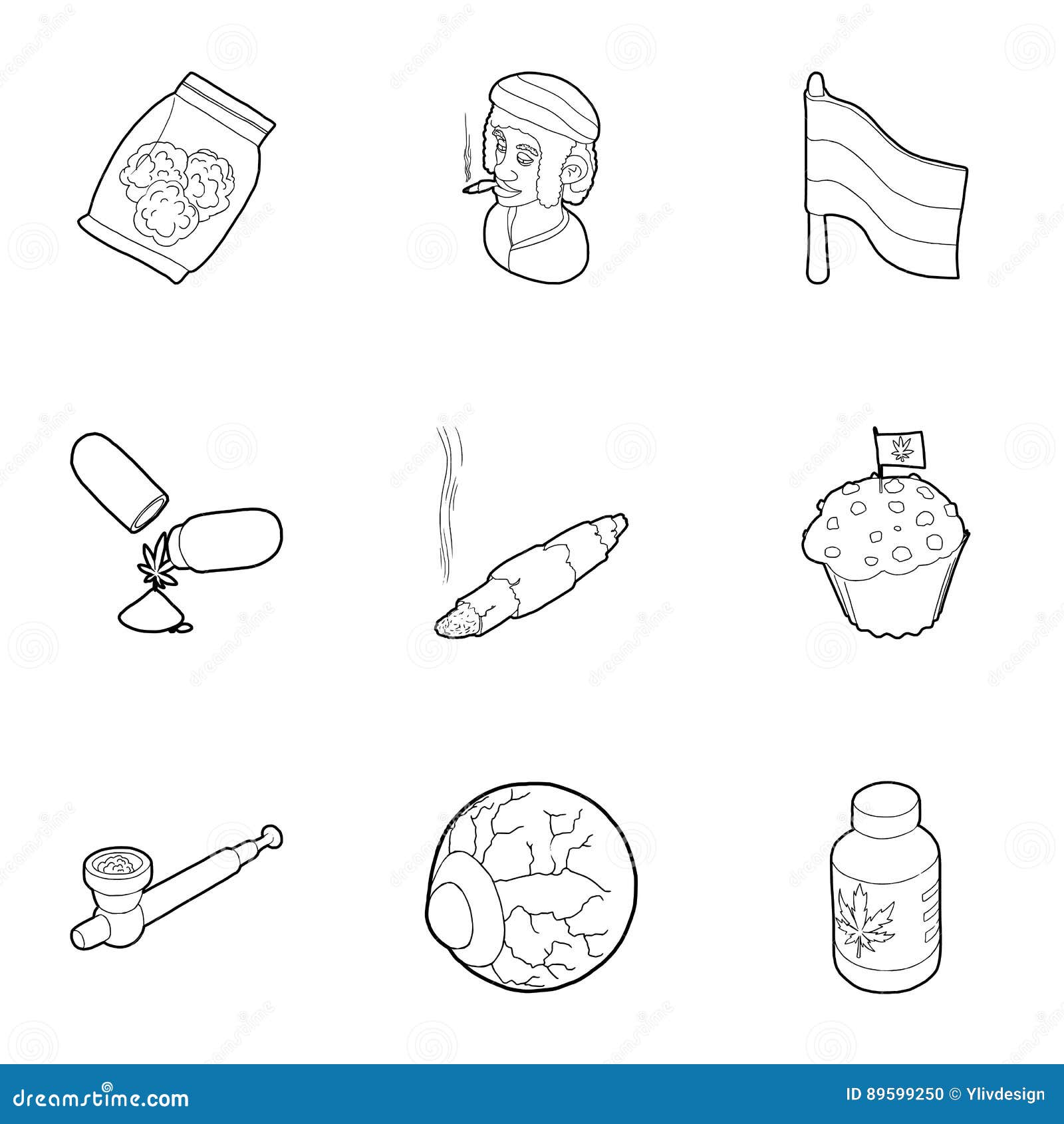 Hemp Icons Set, Outline Style Stock Vector - Illustration of flag ...