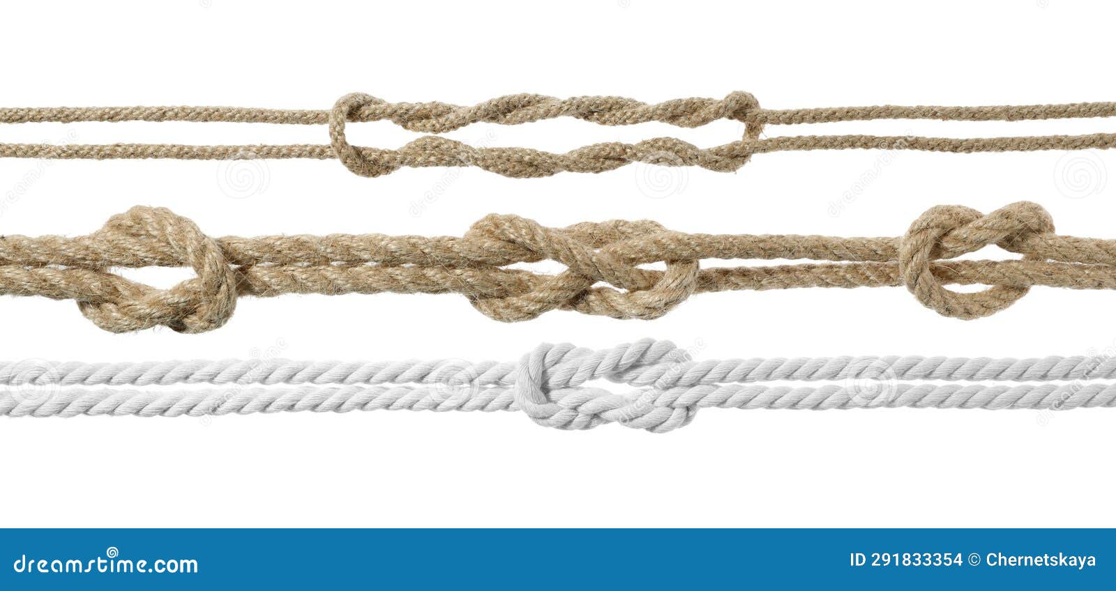 Hemp Ropes with Knots Isolated on White Stock Photo - Image of natural ...