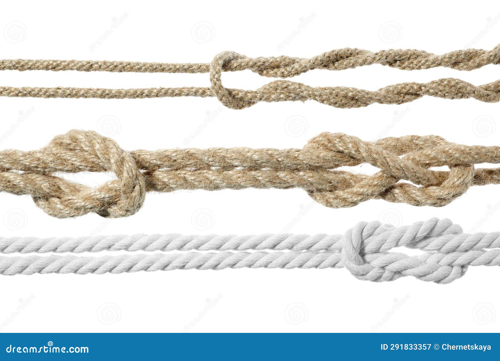 Hemp Ropes with Knots Isolated on White Stock Image - Image of jute ...